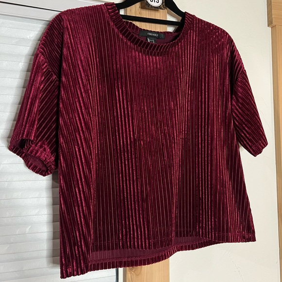 Forever 21 | Tops | Forever 2 Maroon Soft Velvet Semi Sheer Short ...